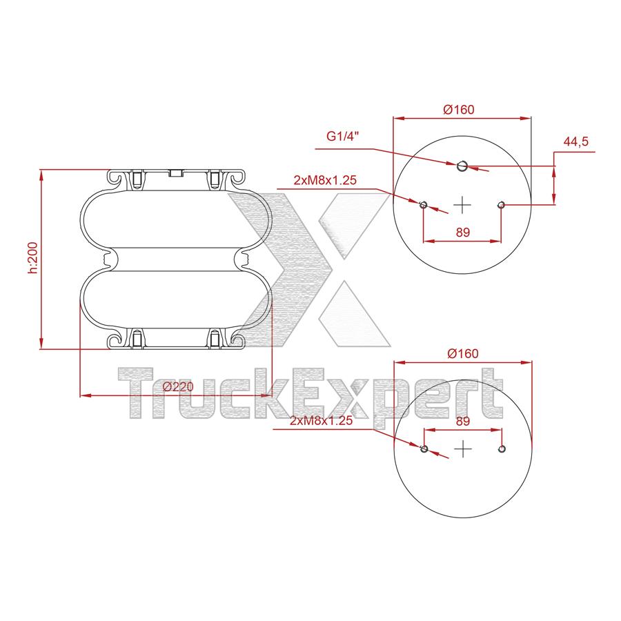 2 CONVOLUTED AIR SPRING - E2D 220 - SUSPENSION - AIR SPRING AND PISTON ...