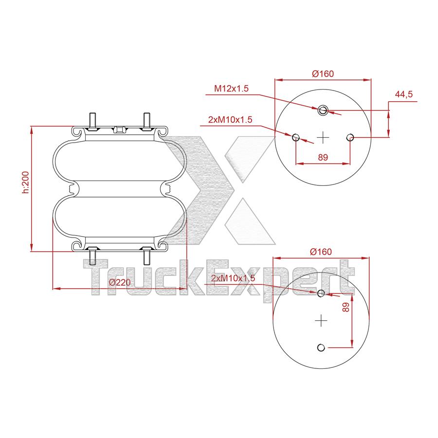 2 CONVOLUTED AIR SPRING - E2D 220 - SUSPENSION - AIR SPRING AND PISTON ...